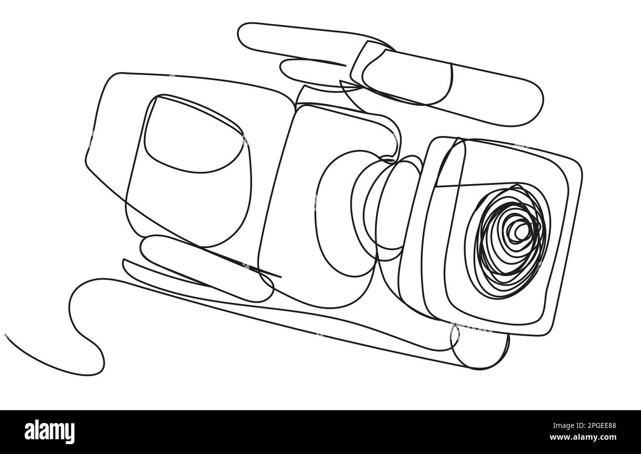 Professional large camera drawn with one line on a white background ...