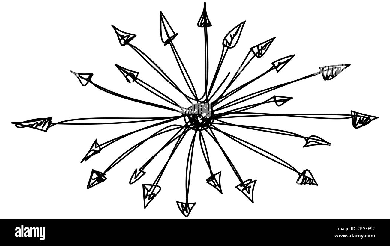 Doodle arrows diverging in different directions. The concept of finding ... Doodle arrows diverging in different directions. The concept of finding ...