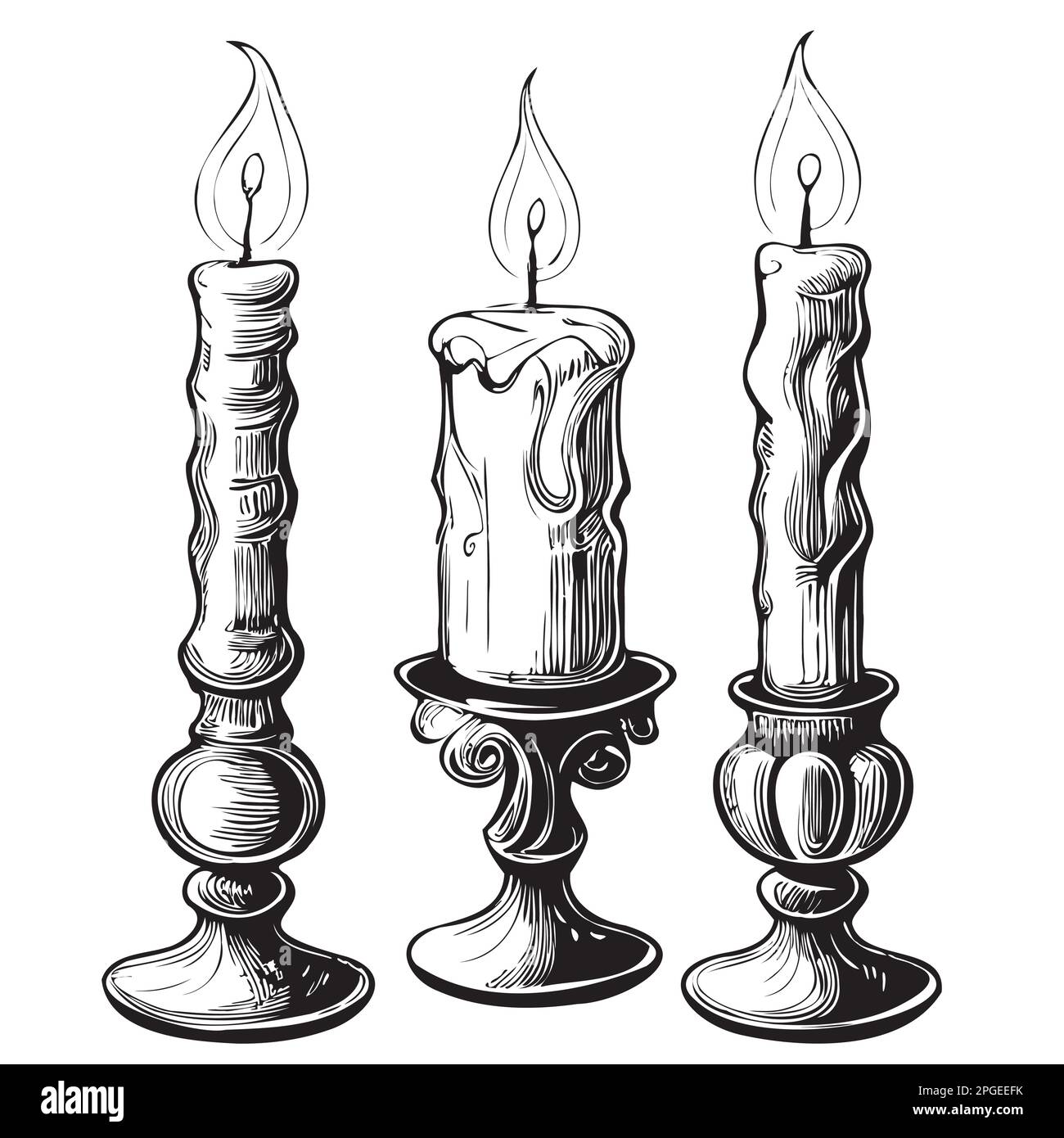 Set of retro candles hand drawn sketch illustration Stock Vector Image & Art - Alamy