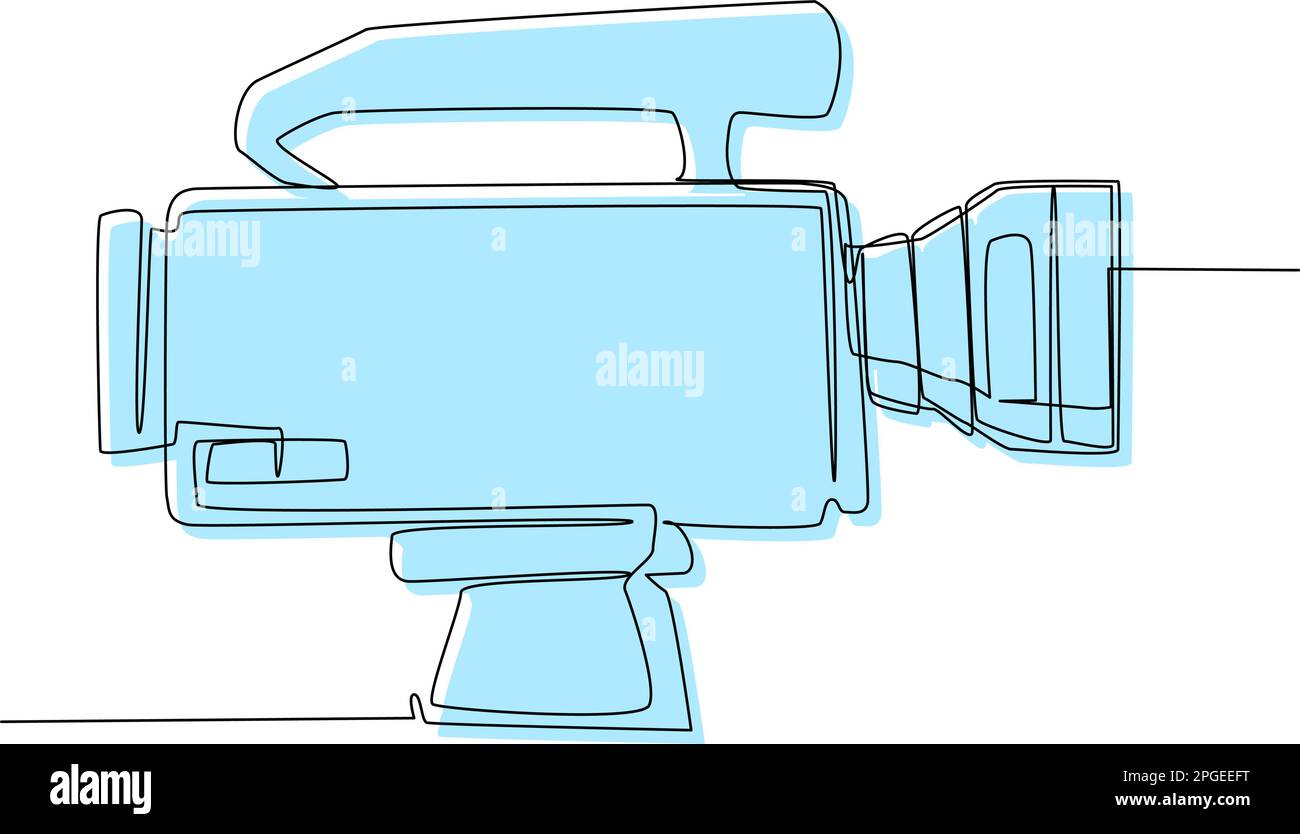 Cinema camera one line with blue silhouette on white background Stock ...