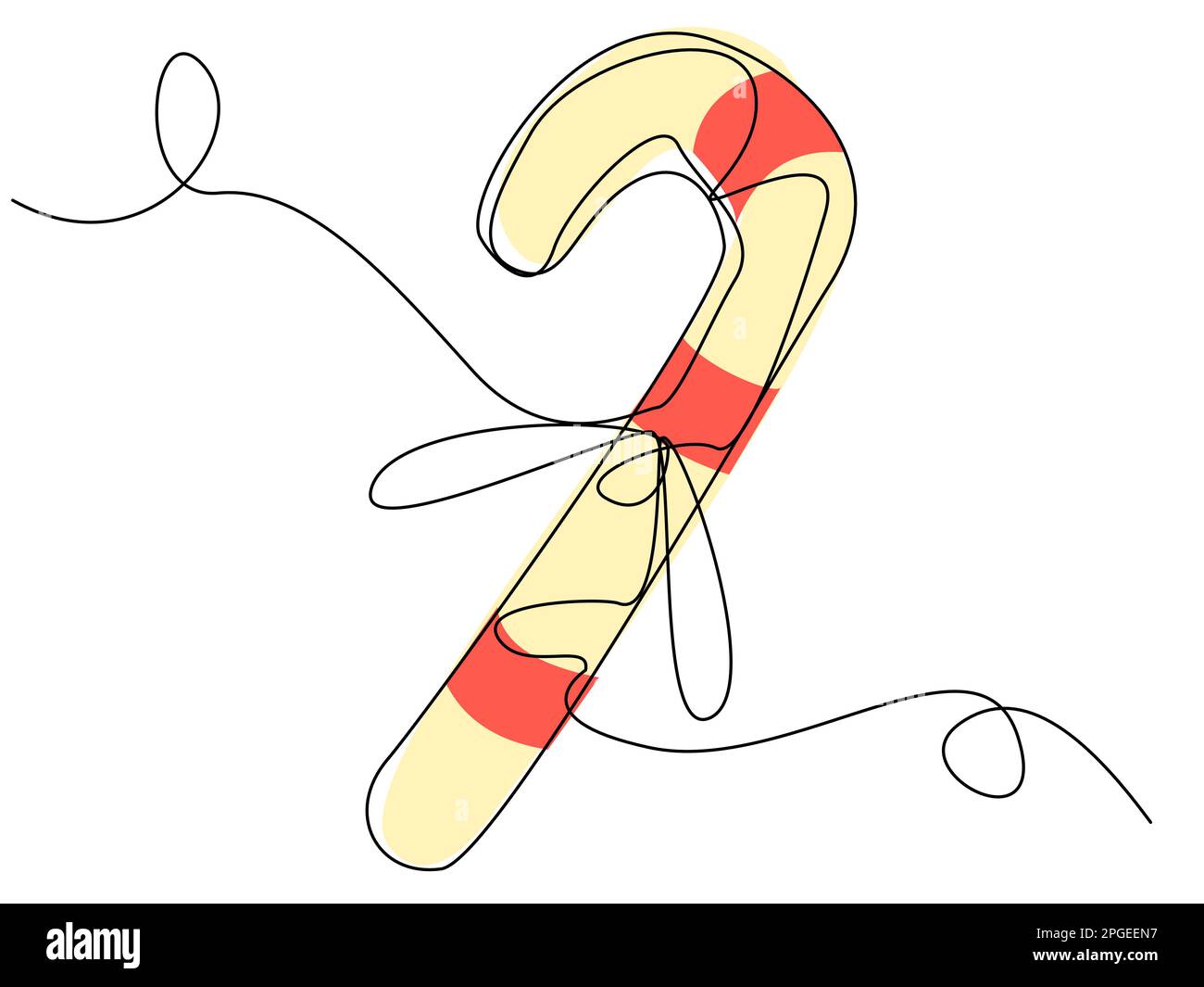 One line cane lollipop on white isolate. Curved candy bar with red ...