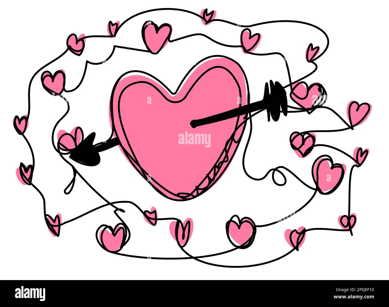 Big heart with an arrow in single line on a white background Stock ...