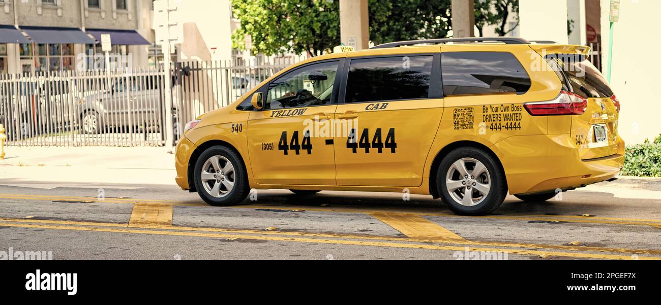 Miami Beach, Florida USA - April 14, 2021: toyota yellow cab taxi car ...