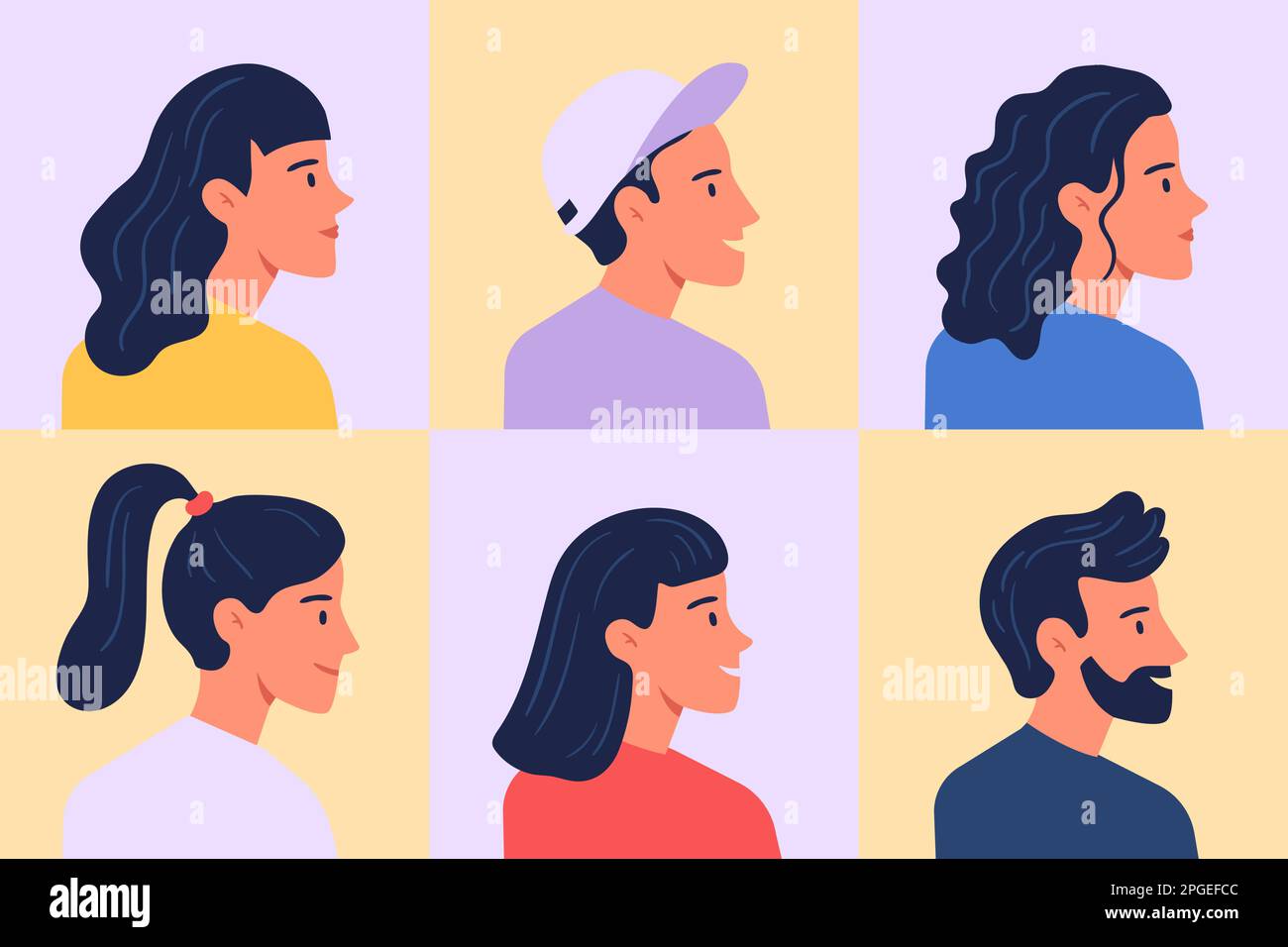 Profile portraits. Avatars female and male, woman and man, head face ...