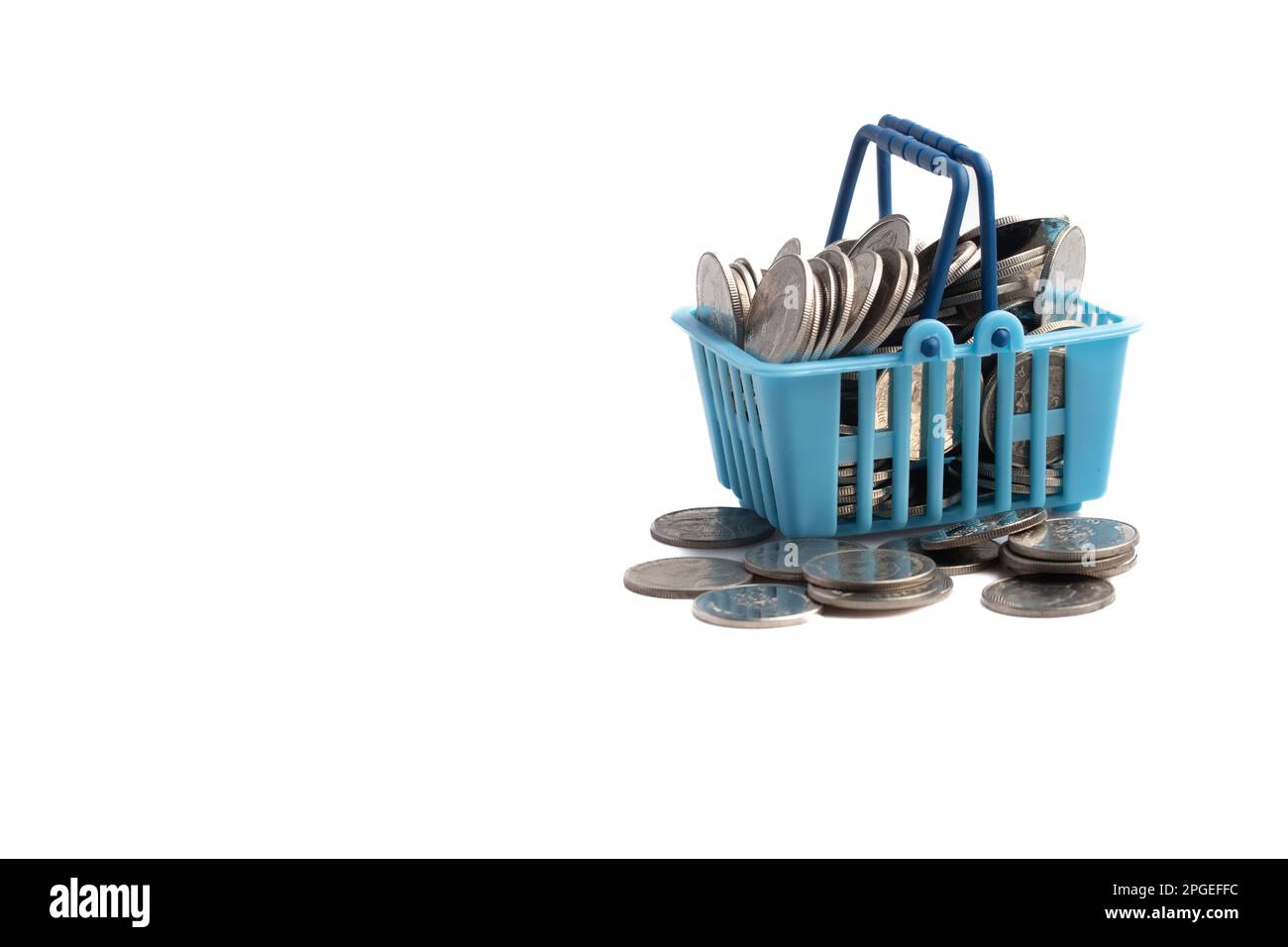 Shopping basket golden coins Cut Out Stock Images & Pictures - Alamy