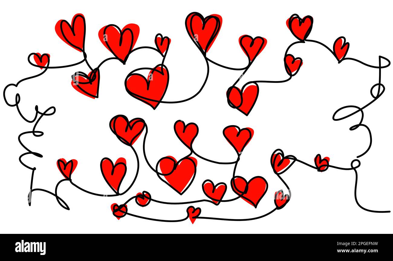 Many hearts in one line with a red shape on a white background Stock ...