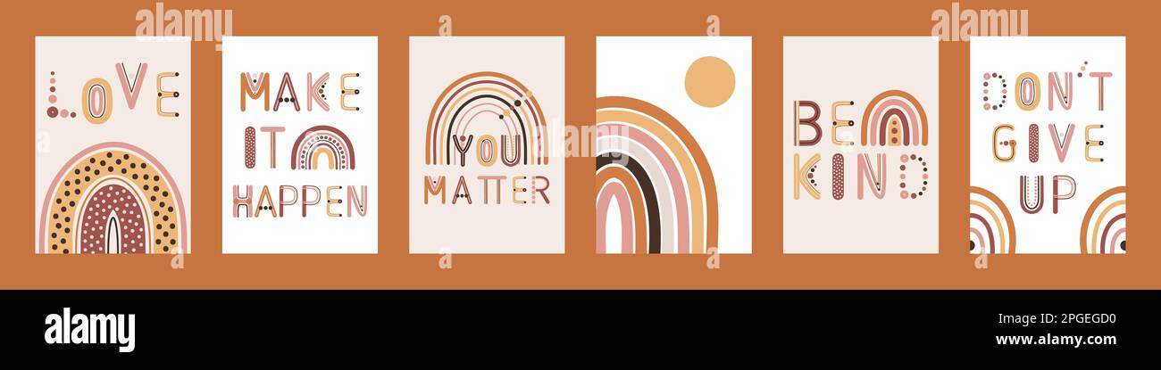 Set of boho wall decor prints with rainbow letters. Encouragement and ...
