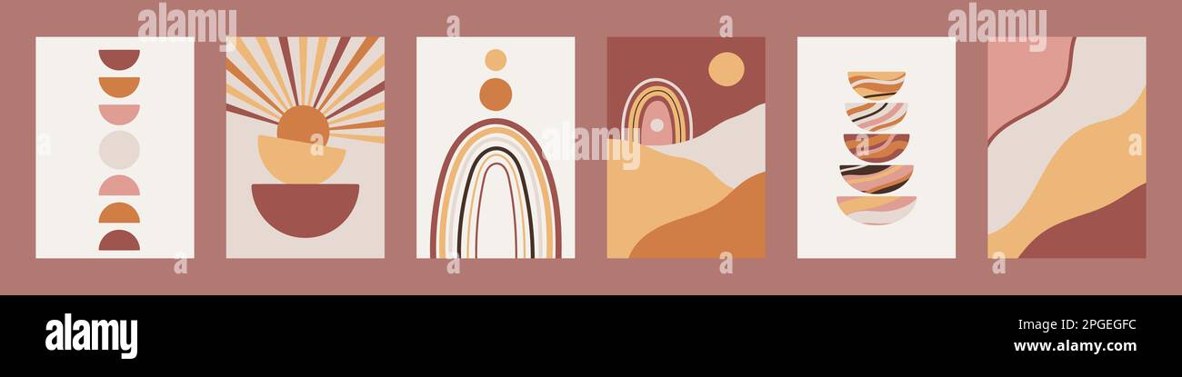 Set of minimalist geometric boho wall decor prints. Abstract posters ...