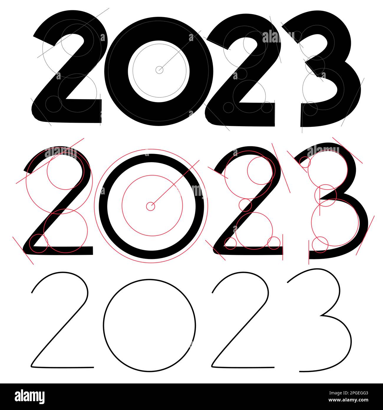 2023 with geometric calculations and lines on a white background Stock ...