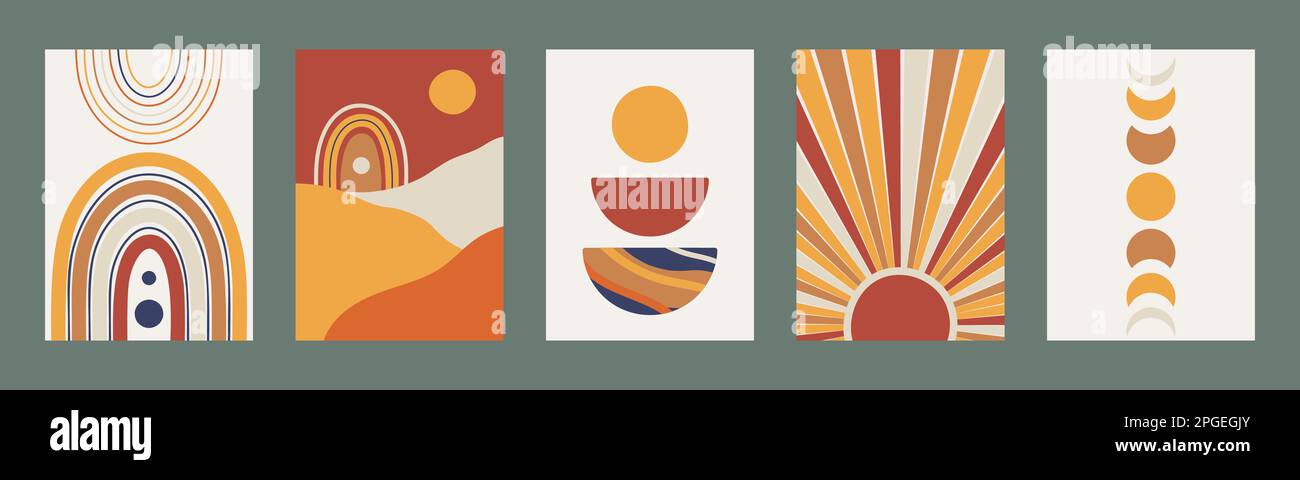 Set of minimalist geometric boho wall decor prints. Abstract posters ...