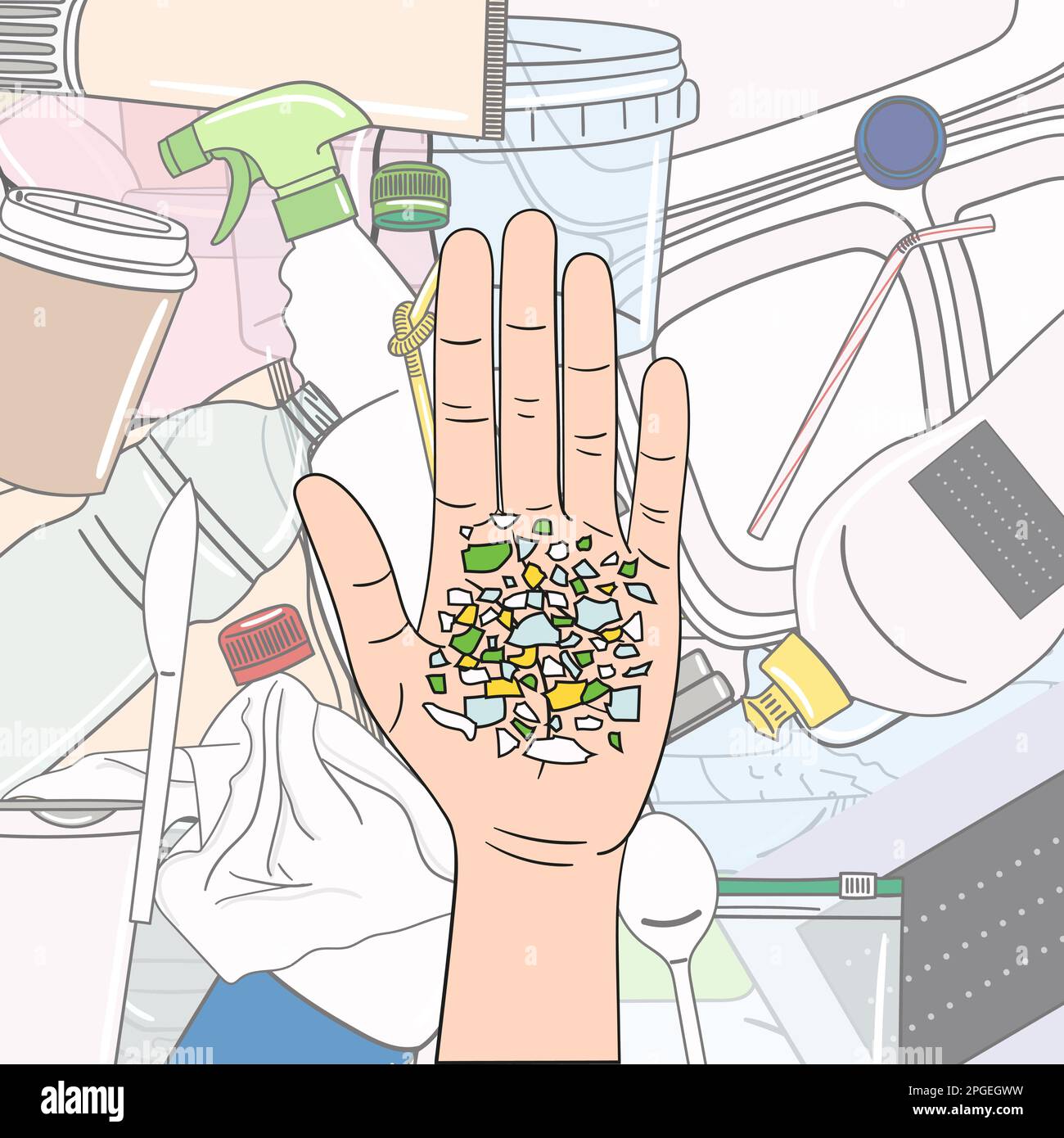 Micro beads on the palm. Microplastics from mismanaged plastic waste ...