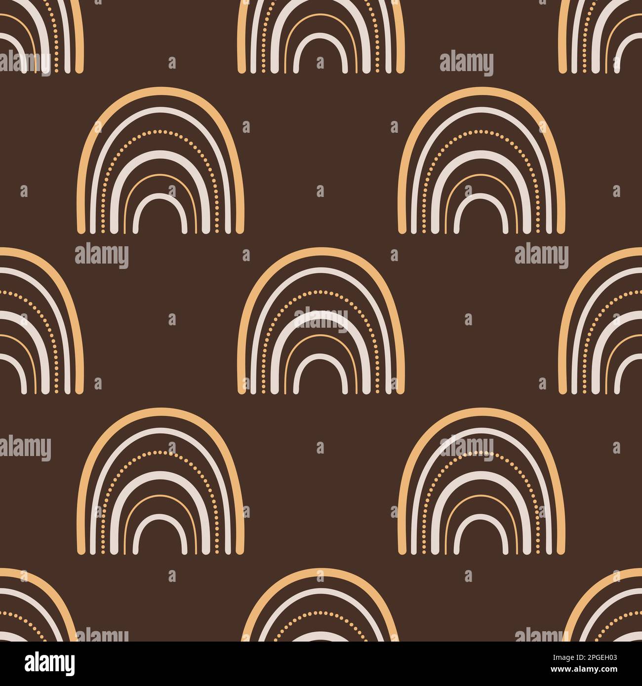 Seamless pattern with boho rainbows in terracotta colors. Neutral ...