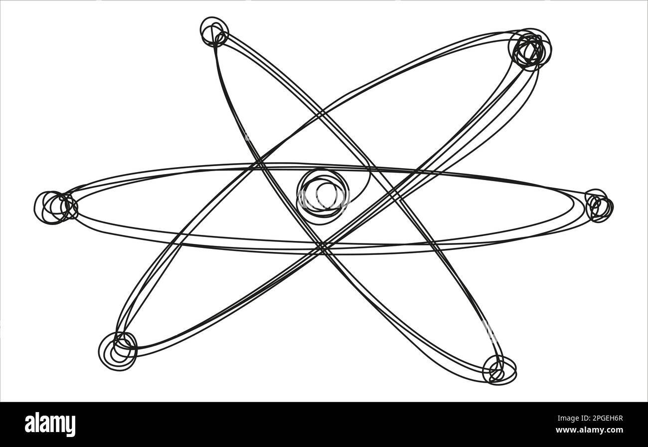 Symbol with the movement of the atom by a continuous line on a white ...