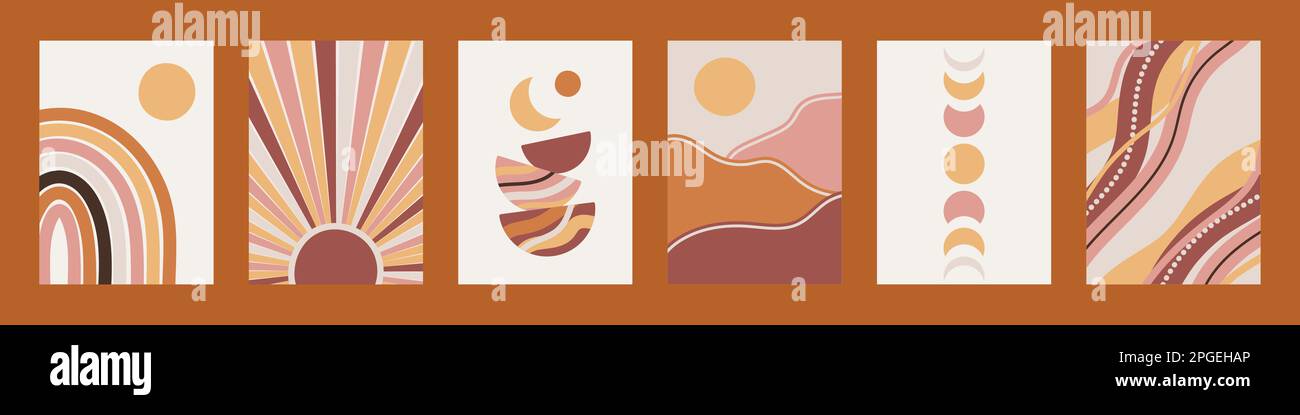 Set of minimalist geometric boho wall decor prints. Abstract posters ...