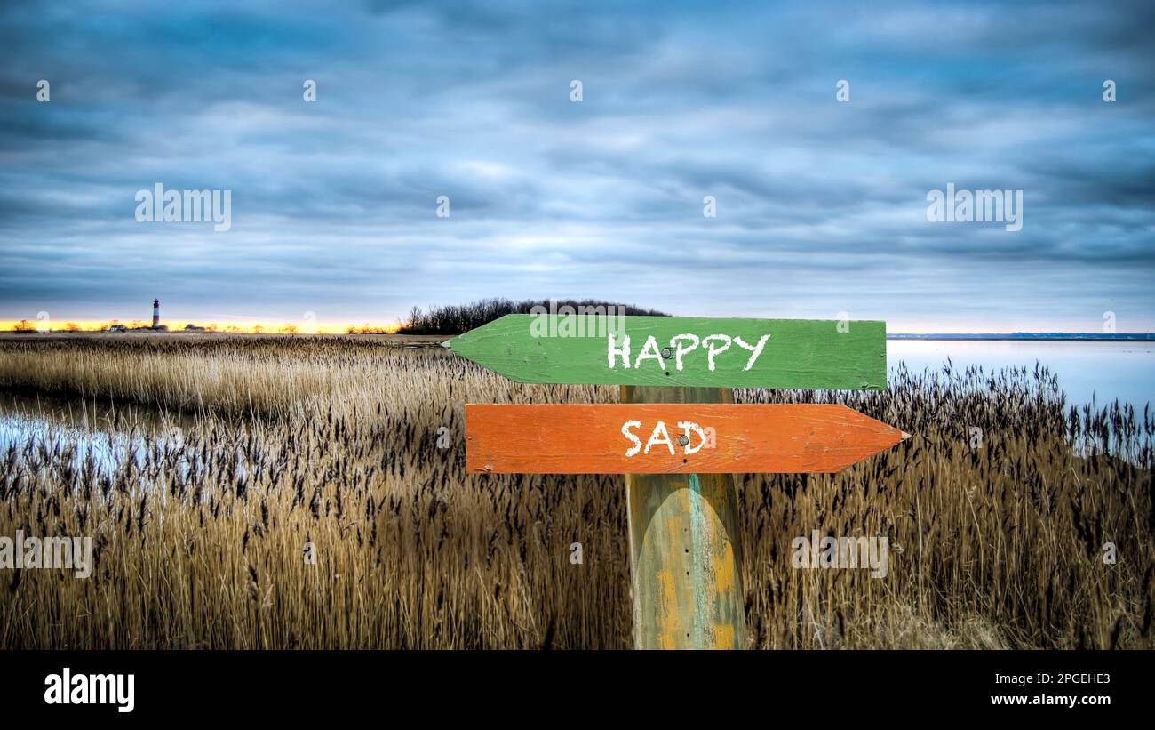 Street Sign the Direction Way to Happy versus Sad Stock Photo - Alamy