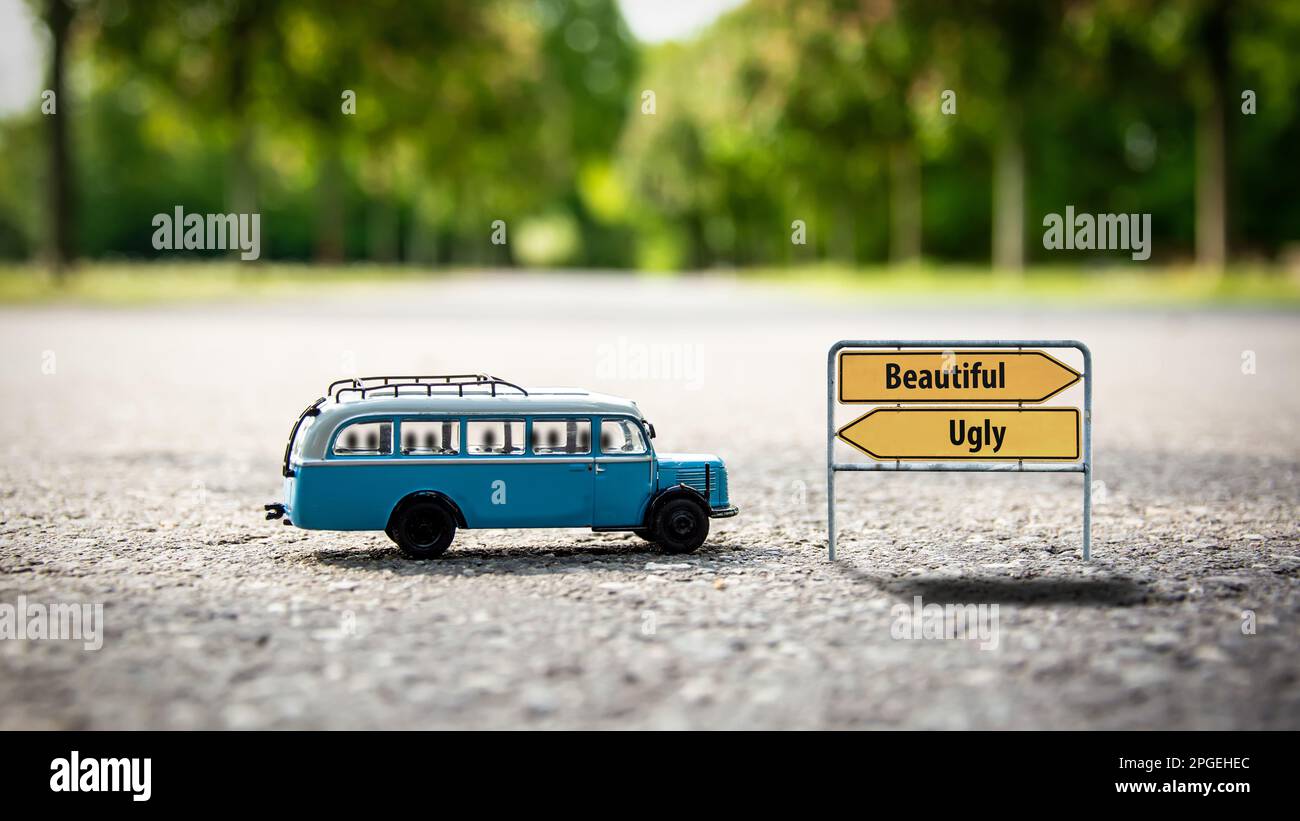 Street Sign the Direction Way to Beautiful versus Ugly Stock Photo - Alamy