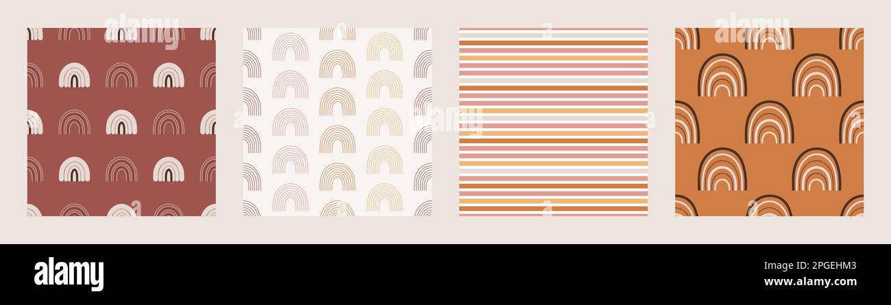 Set of seamless patterns with boho rainbows in terracotta colors ...
