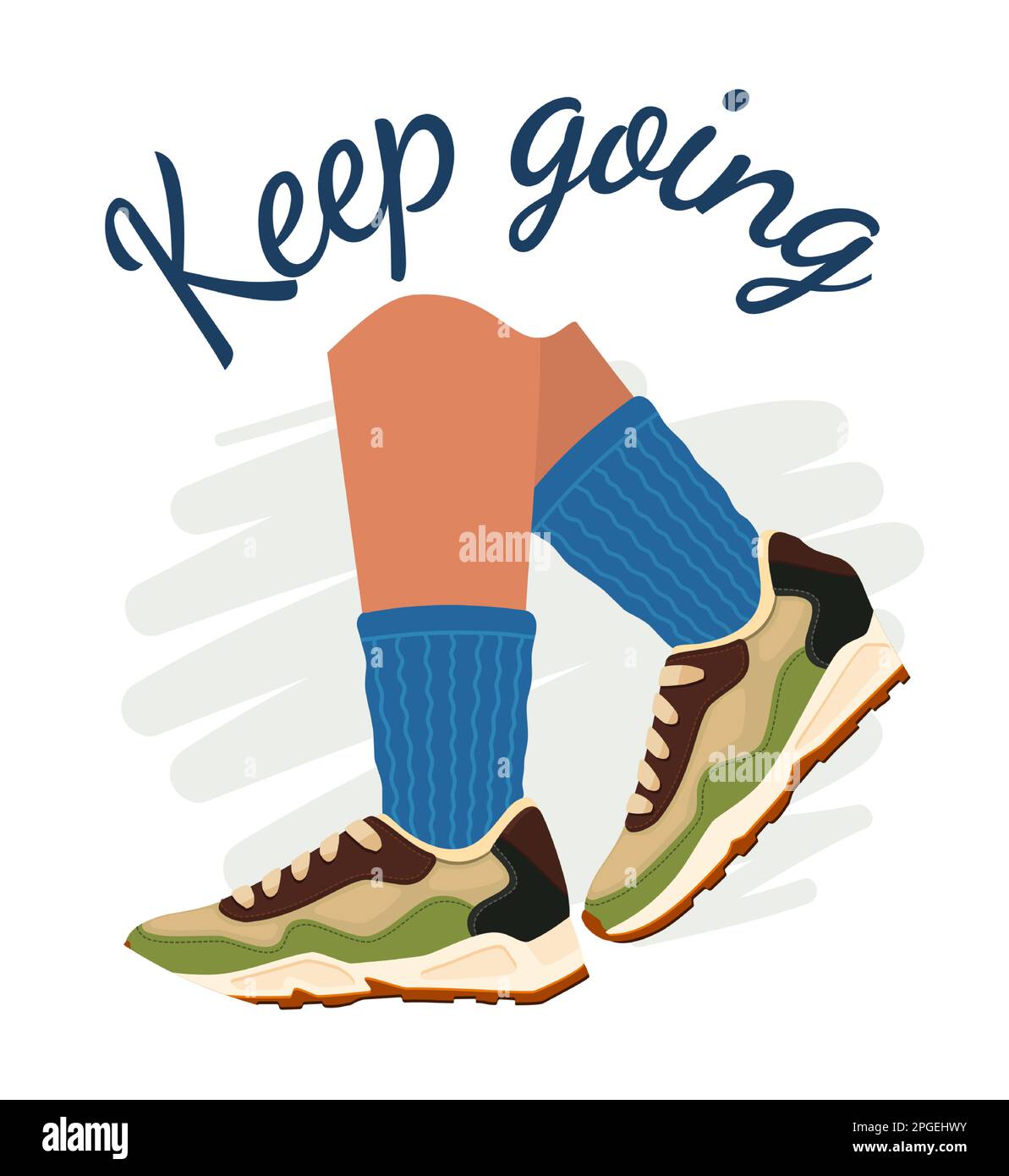 Slogan and sneakers keep going banner or poster. Vector of sneakers ...
