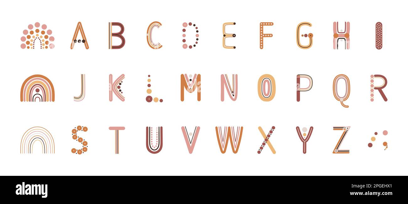 Boho alphabet letter set on white background. Bohemian rainbows for ...