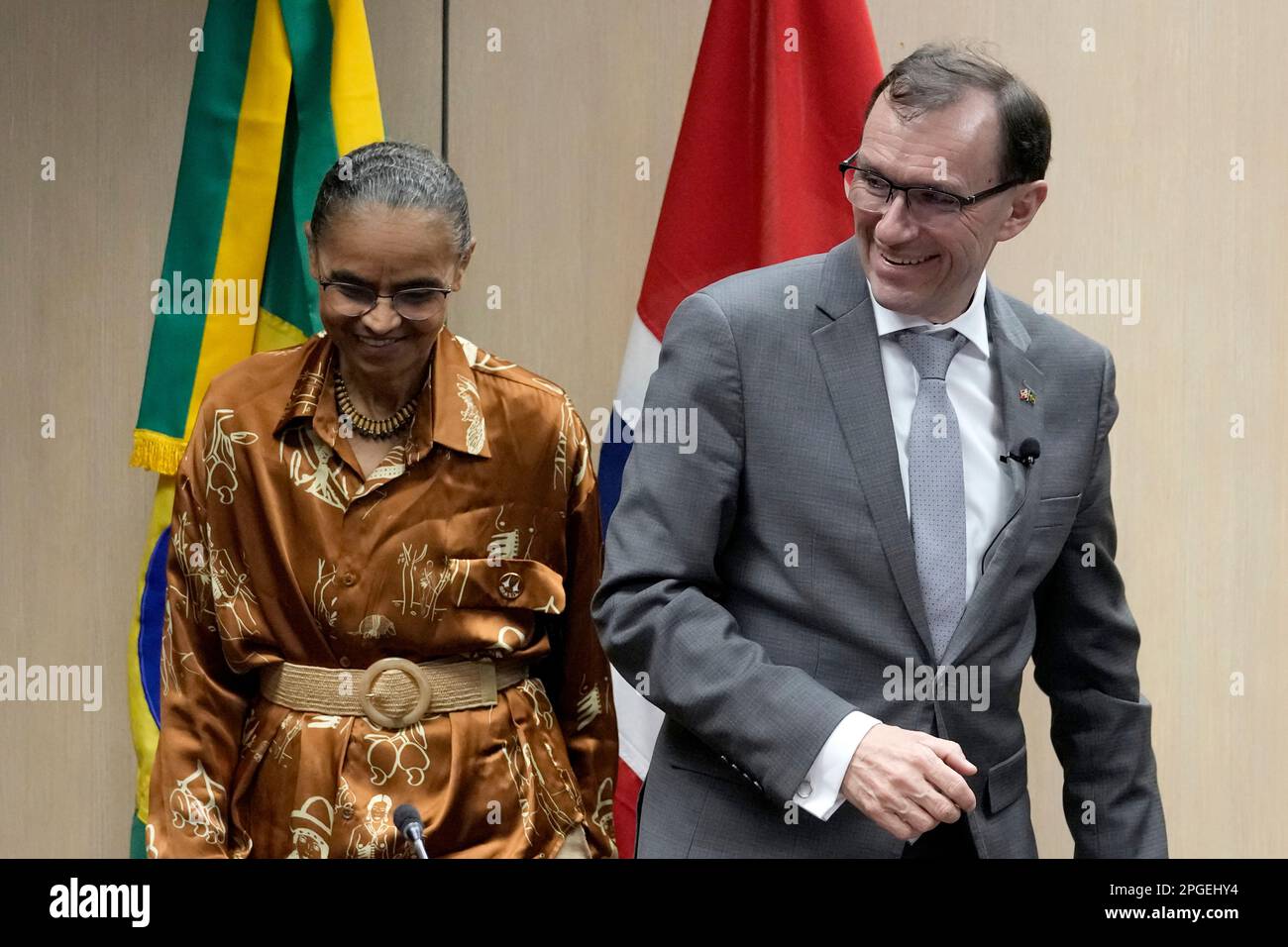 Brazil's Environment Minister Marina Silva, left, and Norway's Minister ...