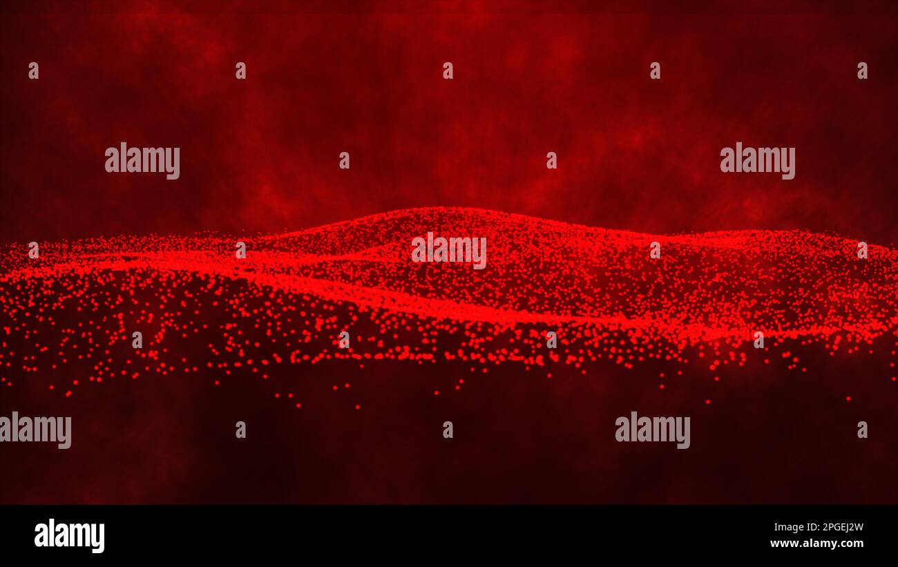 Red dots particles wave pattern halftone gradient curve shape isolated on red smoke background ...