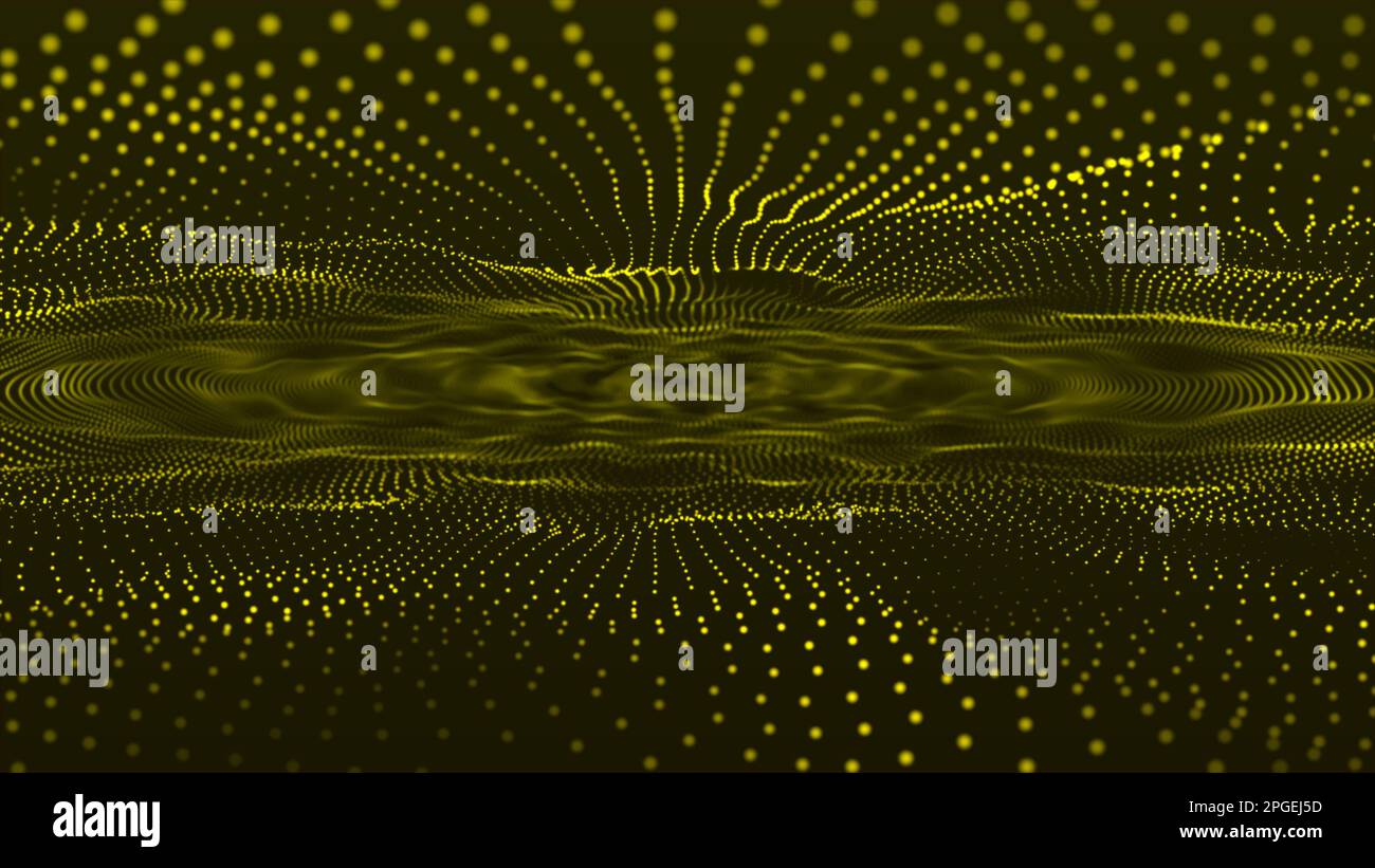 Abstract yellow background 3D wave lines flowing particles smooth curve ...