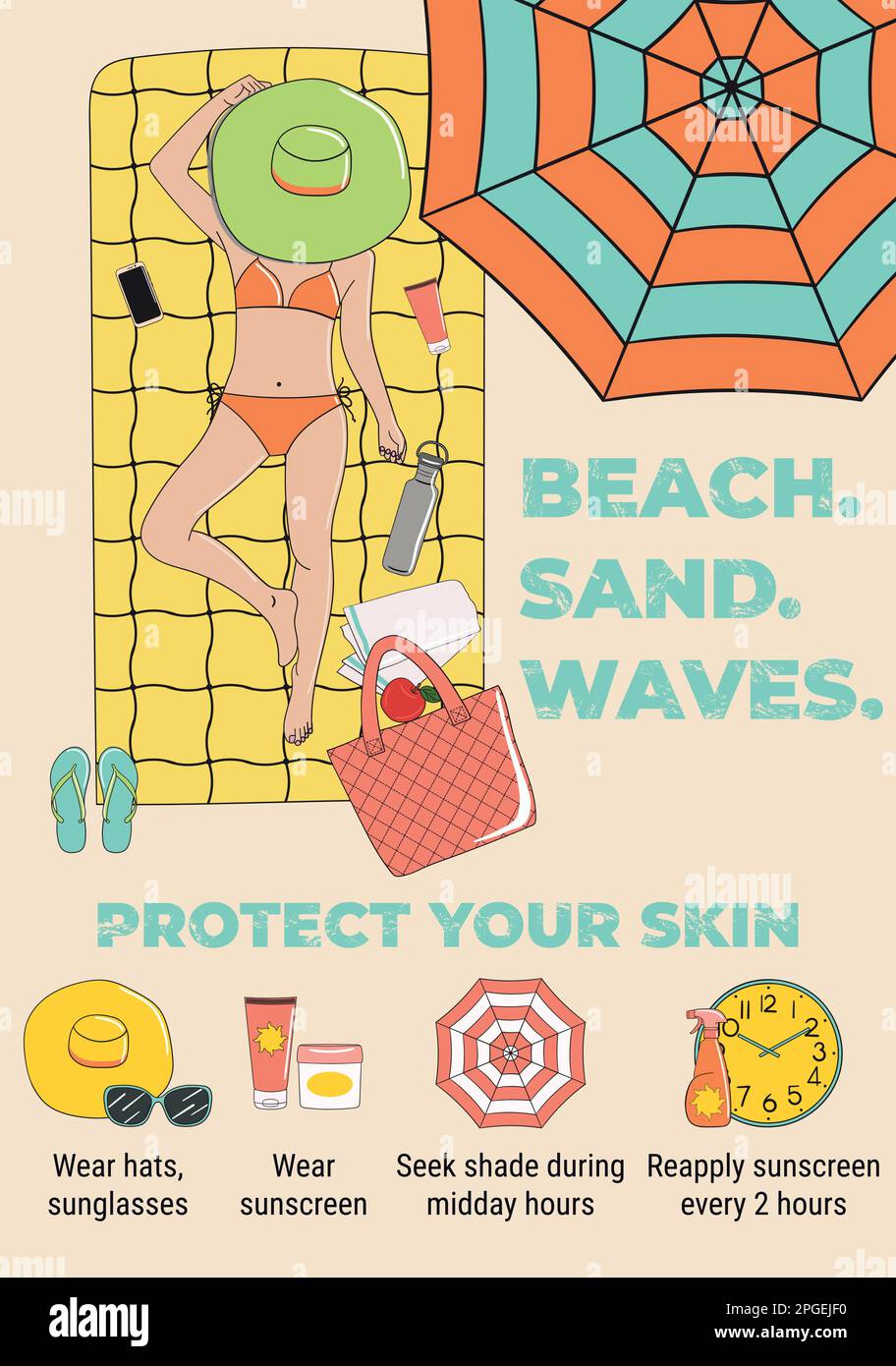 Sunbathing infographic. Skin protection and sun safety infographics ...