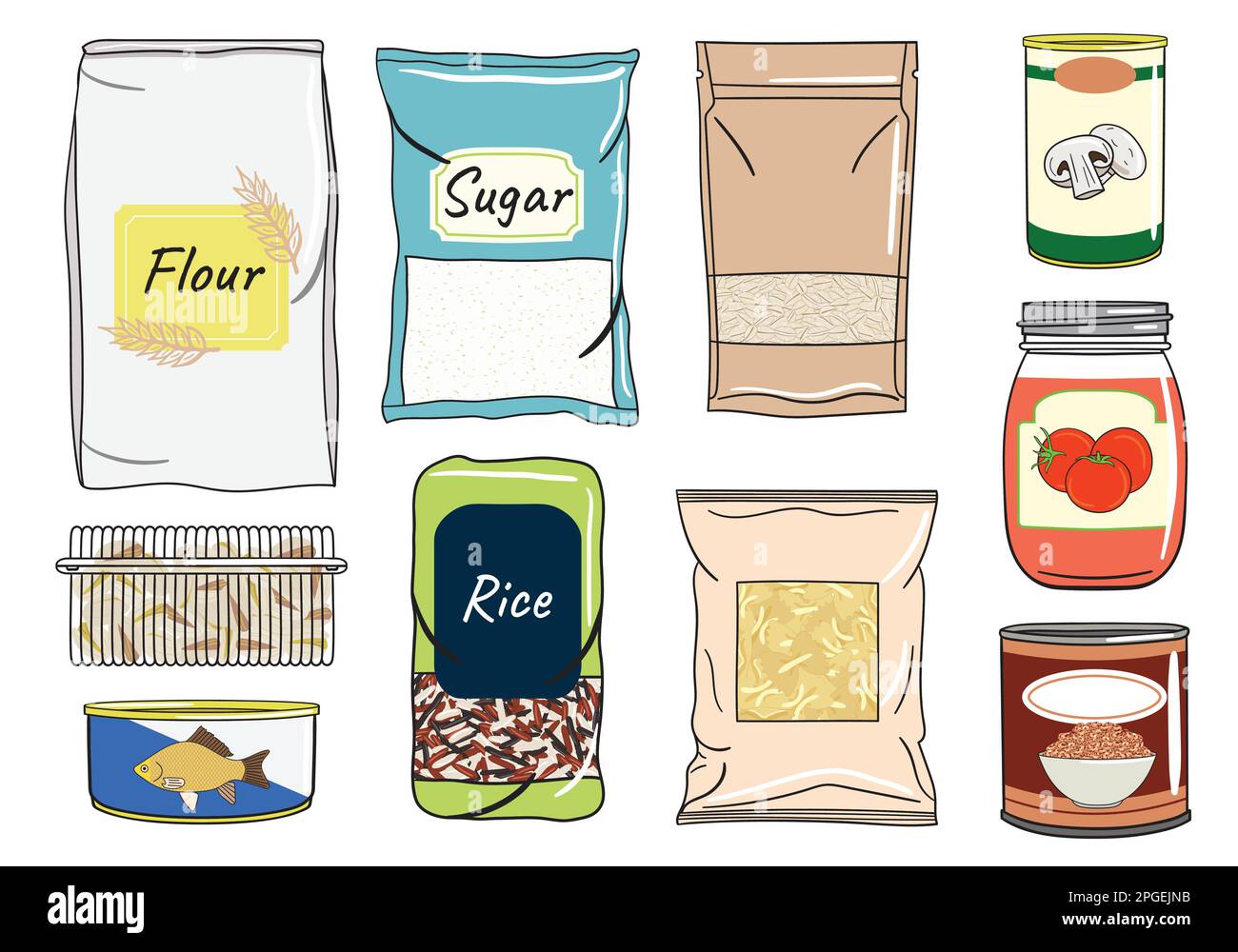 Set of packs of cereals for kitchen storage. Hand drawn vector ...