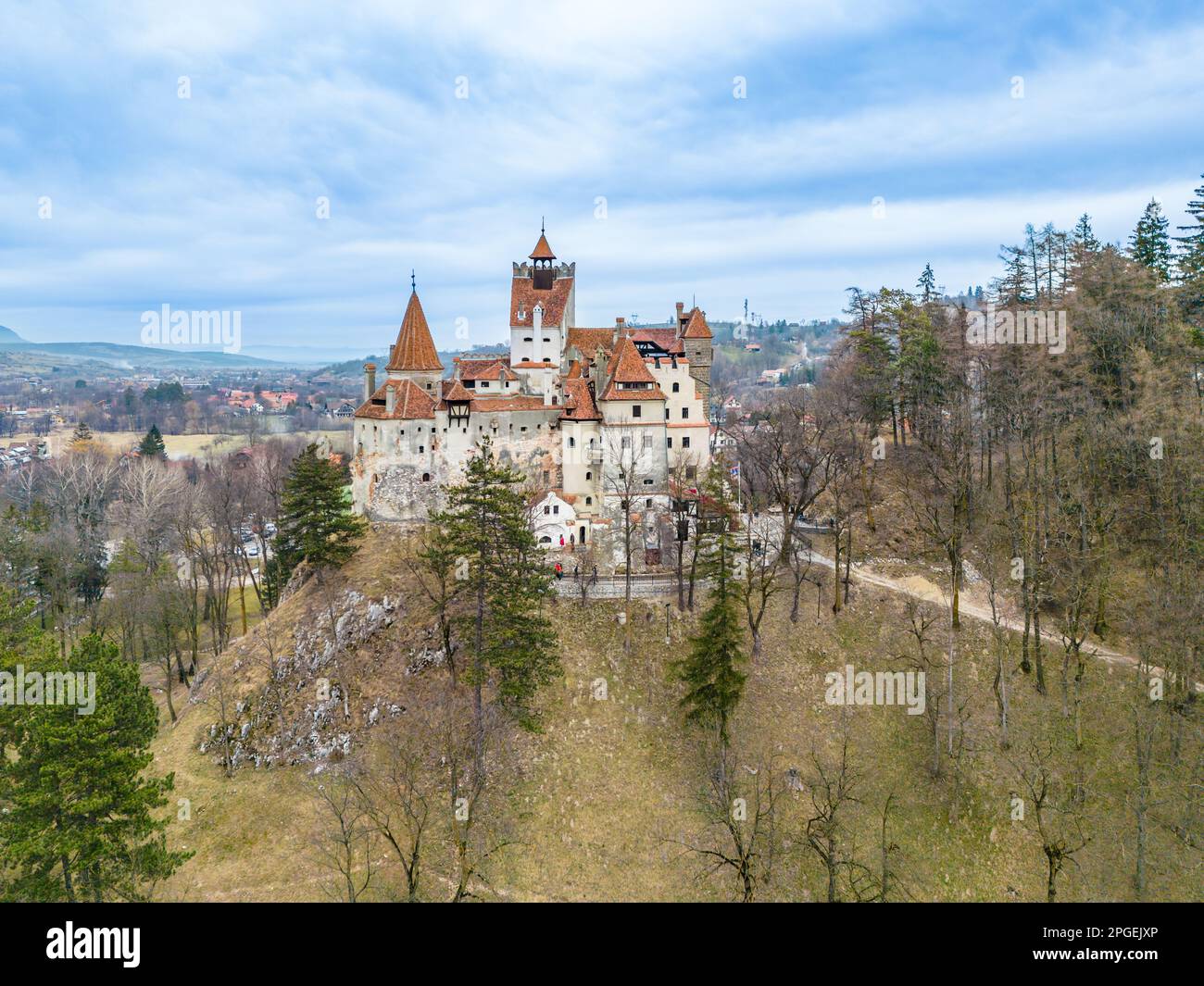 Aerial view of Bran Castle, Brașov, Transylvania. Legendary home of ...