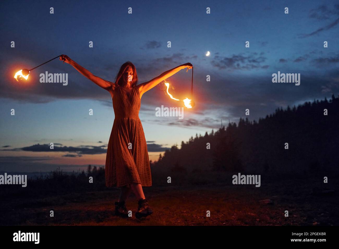 Beautiful woman fire show in hi-res stock photography and images - Alamy