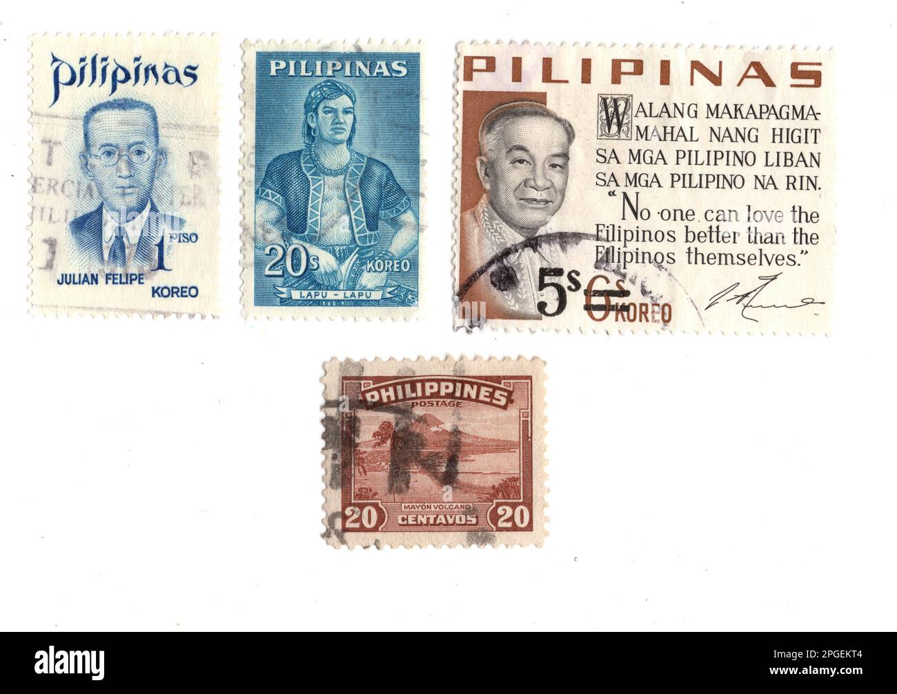 Vintage postage stamps from the Philippines isolated on a white ...