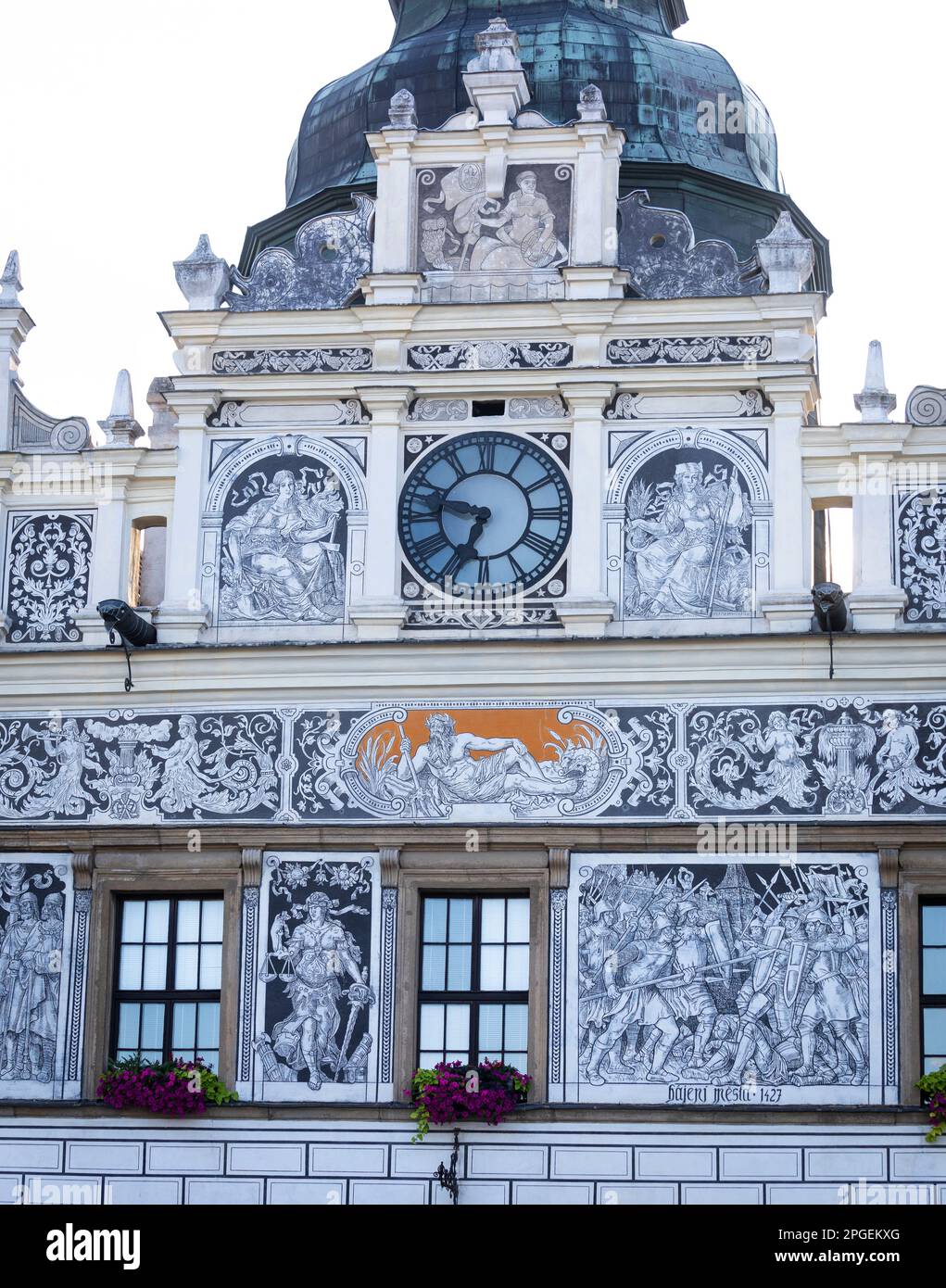 STRIBRO, CZECH REPUBLIC, EUROPE - Town Hall, exterior decoration ...