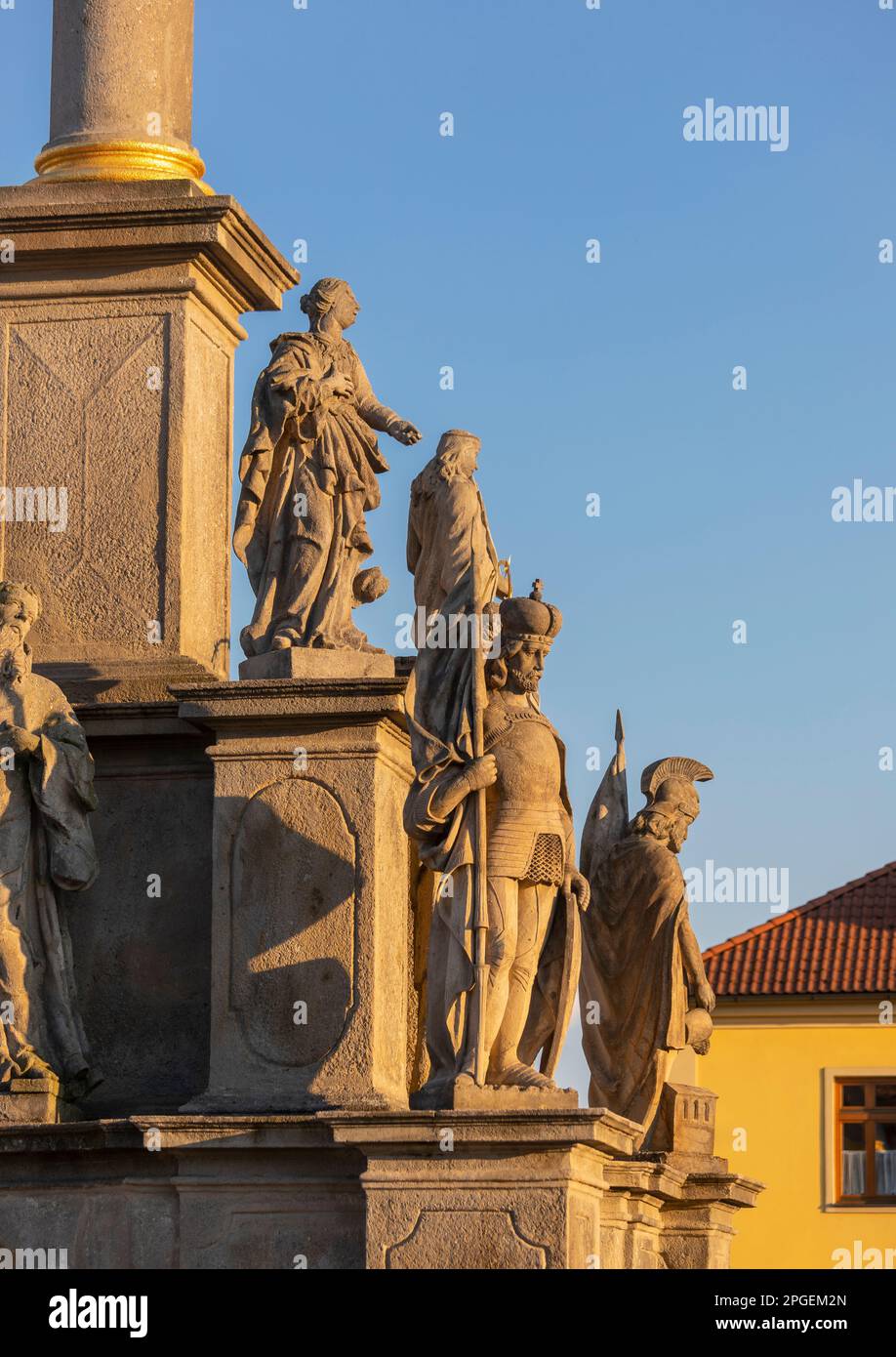 STRIBRO, CZECH REPUBLIC, EUROPE - Statues at base of Marian Column, in ...