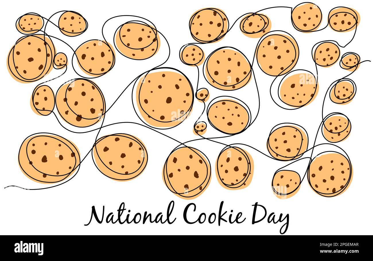 Single-line chocolate chip cookies with color silhouette on white ...