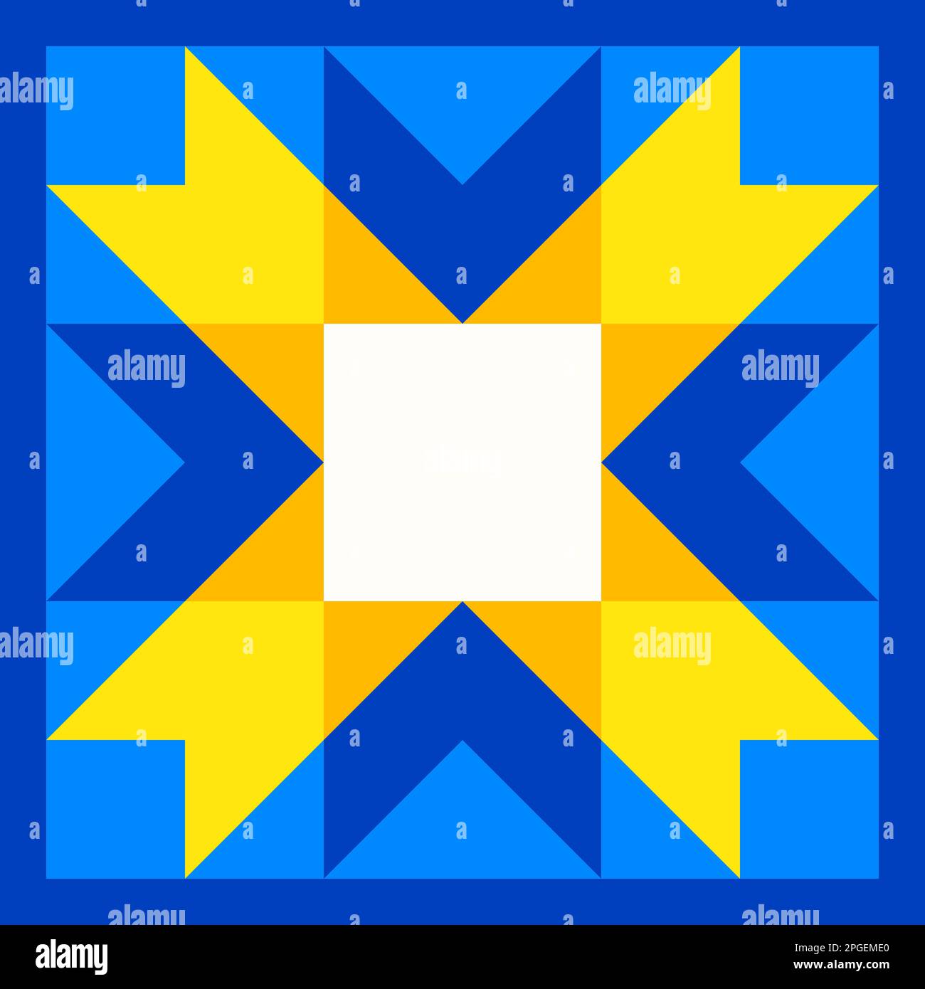 Geometric star pattern inspired by duvet patchwork quilting. Yellow and ...