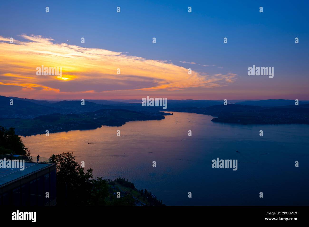 Aerial View over Lake Lucerne and Mountain in Sunset in Lucerne ...