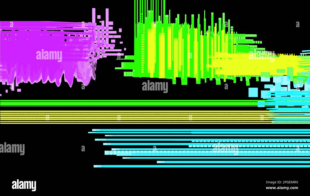 Linear glitch with wavy pink and blue static on a black background ...