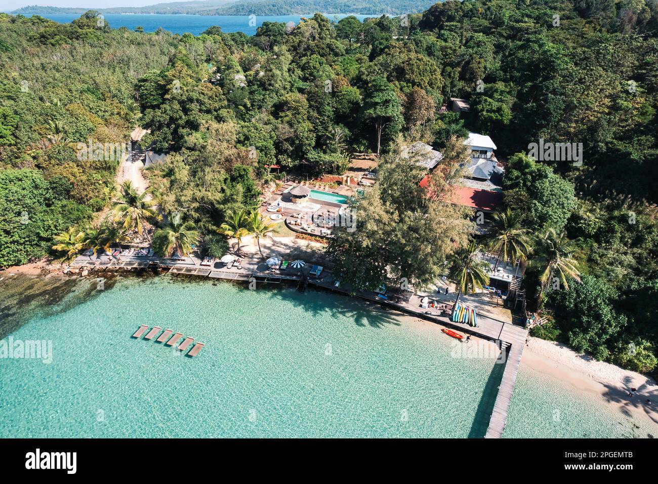 Aerial view of beautiful resort by the beach in tropical sea on summer ...