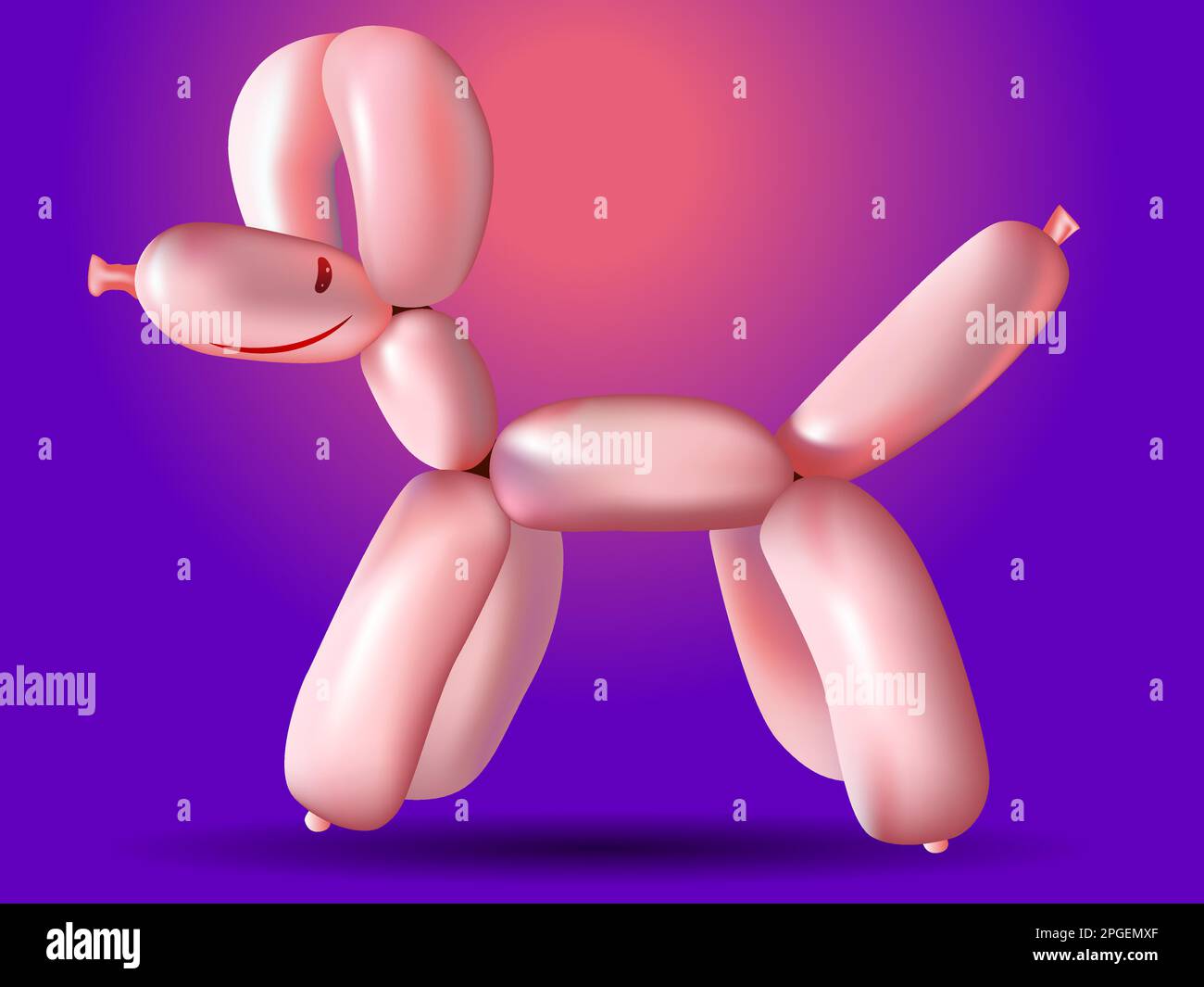 3D inflatable pink balloon dog with a smile on a purple background ...