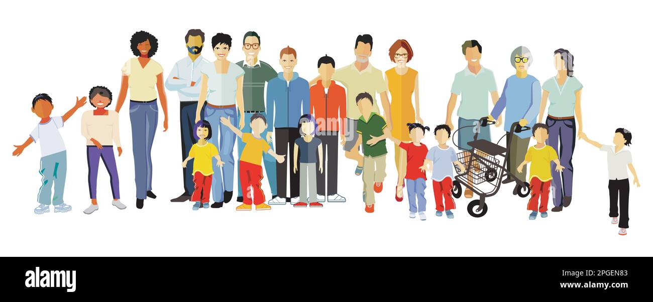 A group of families together, isolated on white background ...