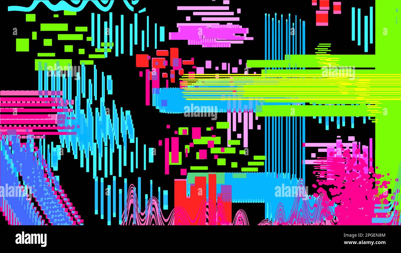 Multicolored interference device with Glitch effect on black background ...