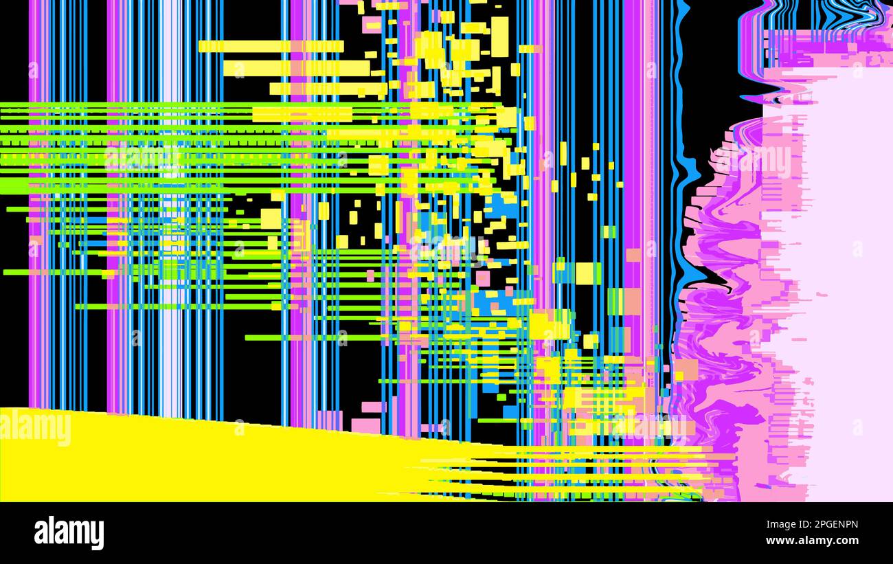 Screen noise with pixel burn-in and pink-blue lines on a black screen ...