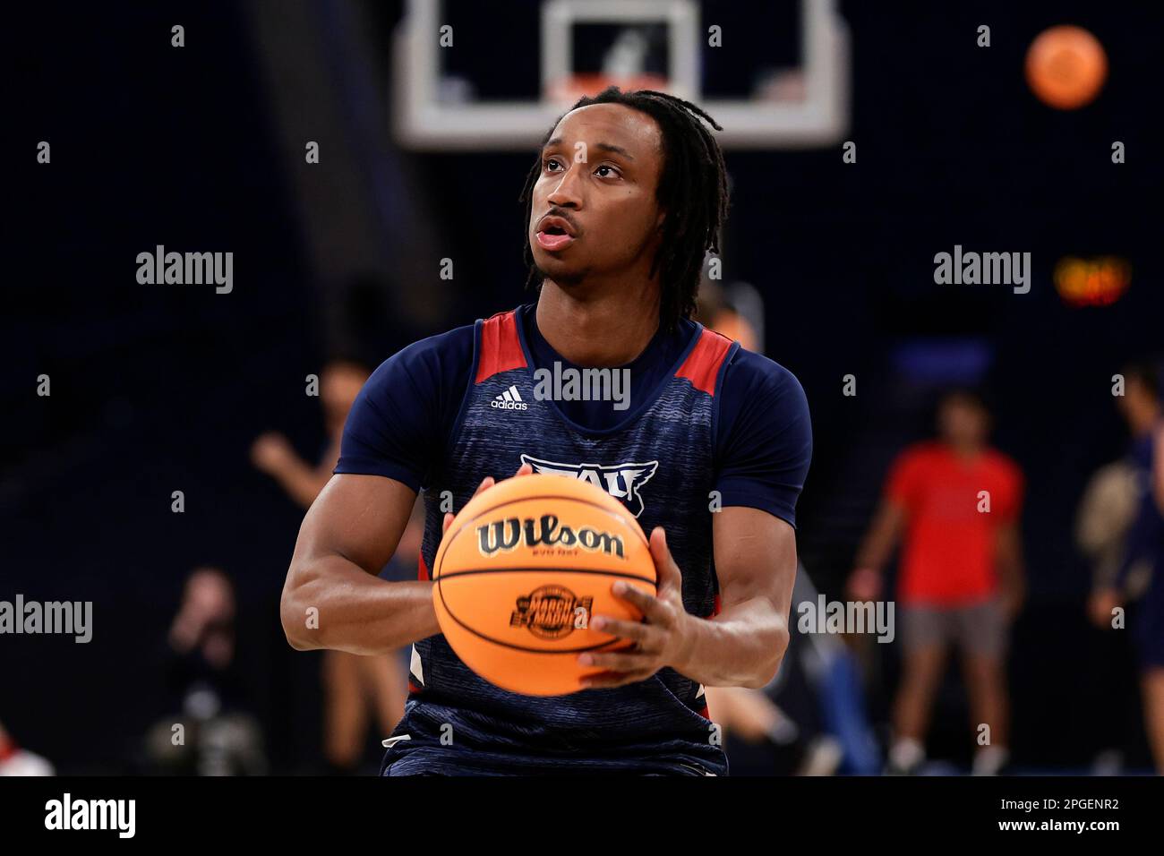 Florida Atlantic guard Michael Forrest shoots during practice before a ...