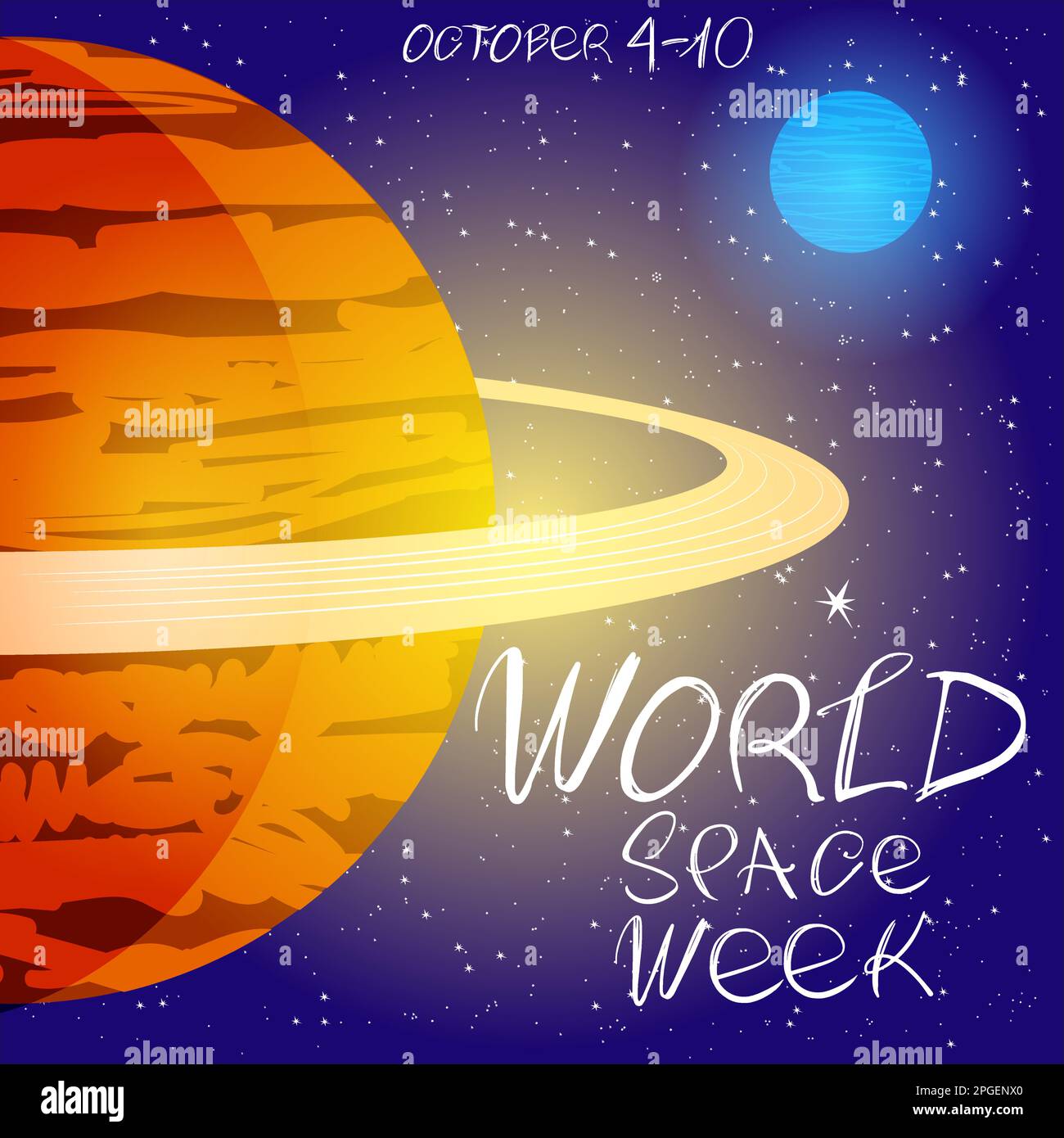 World Space Week. Vector illustration of a planet with rings Stock ...