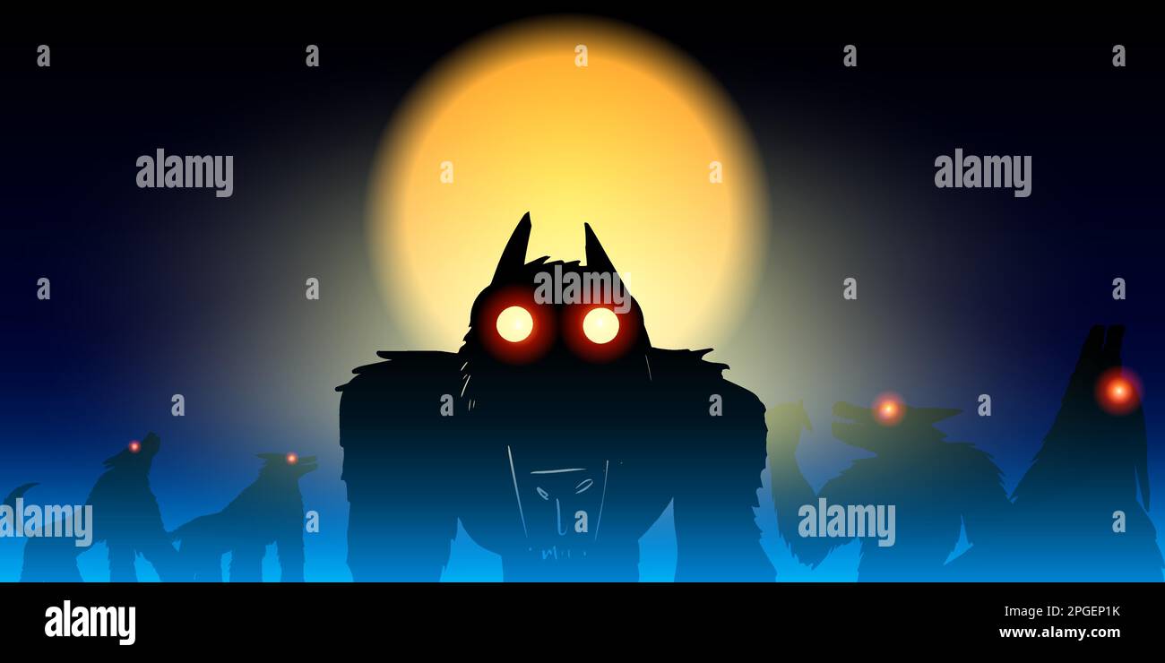 Werewolves howling at the full moon on a foggy night Stock Vector Image ...