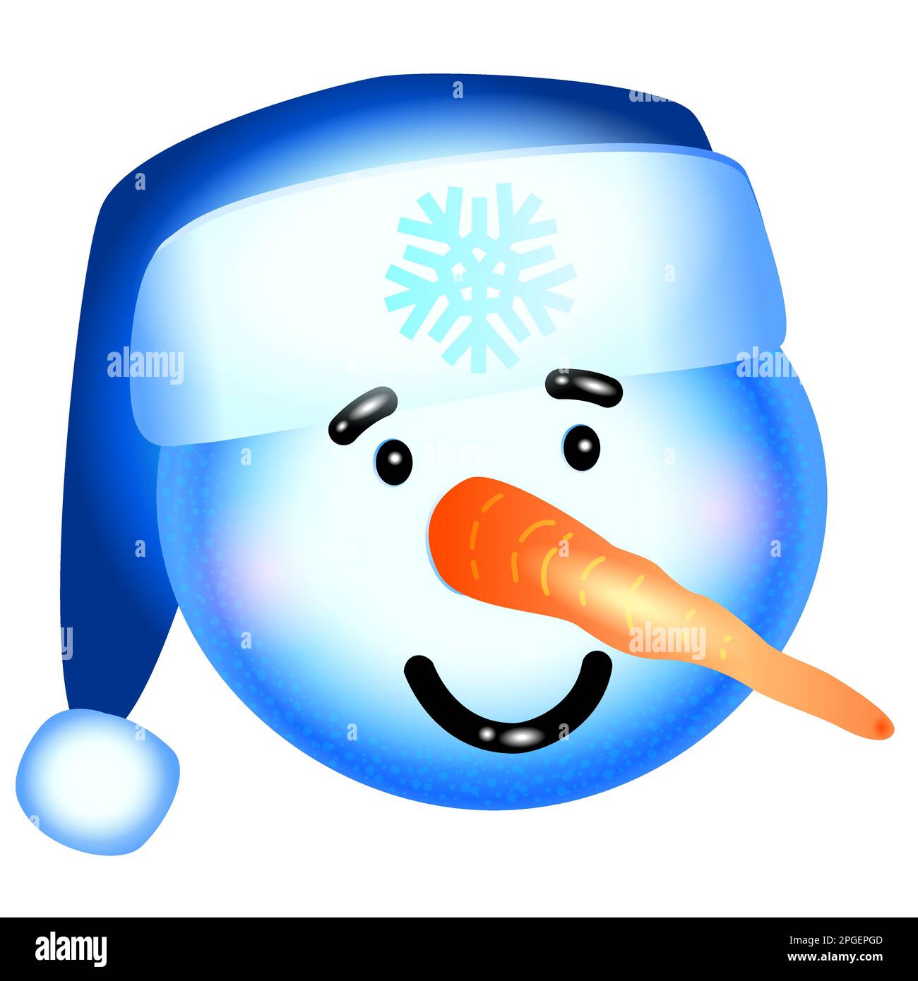 Cute snowman head in a Christmas hat smiles on a white background Stock ...