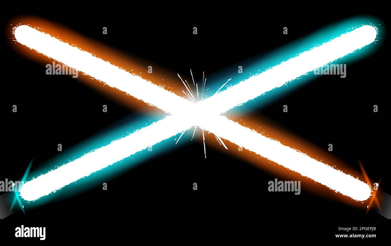 Battle on laser swords with sparks on a black background Stock Vector ...