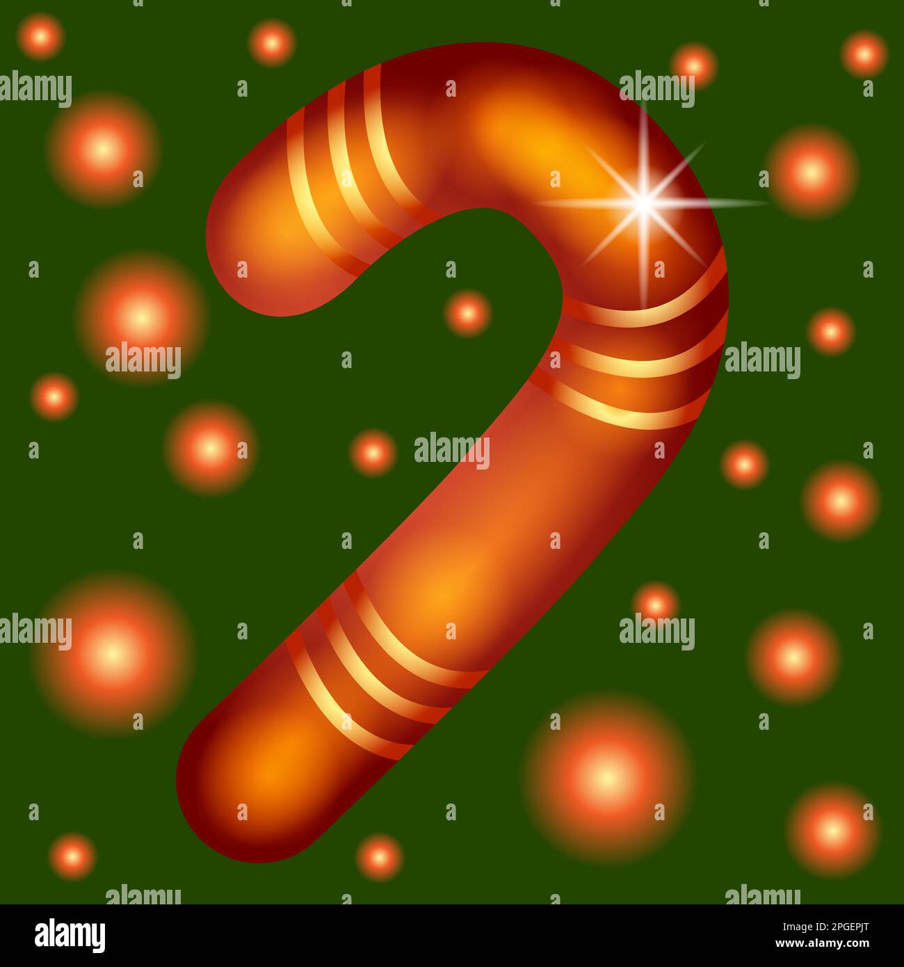 Red Candy cane with shining particles on a green background Stock ...