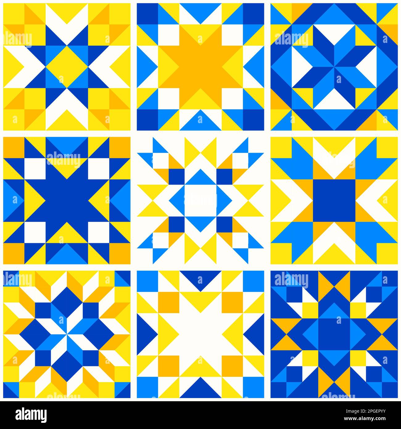 Geometric star pattern inspired by duvet patchwork quilting. Yellow and ...