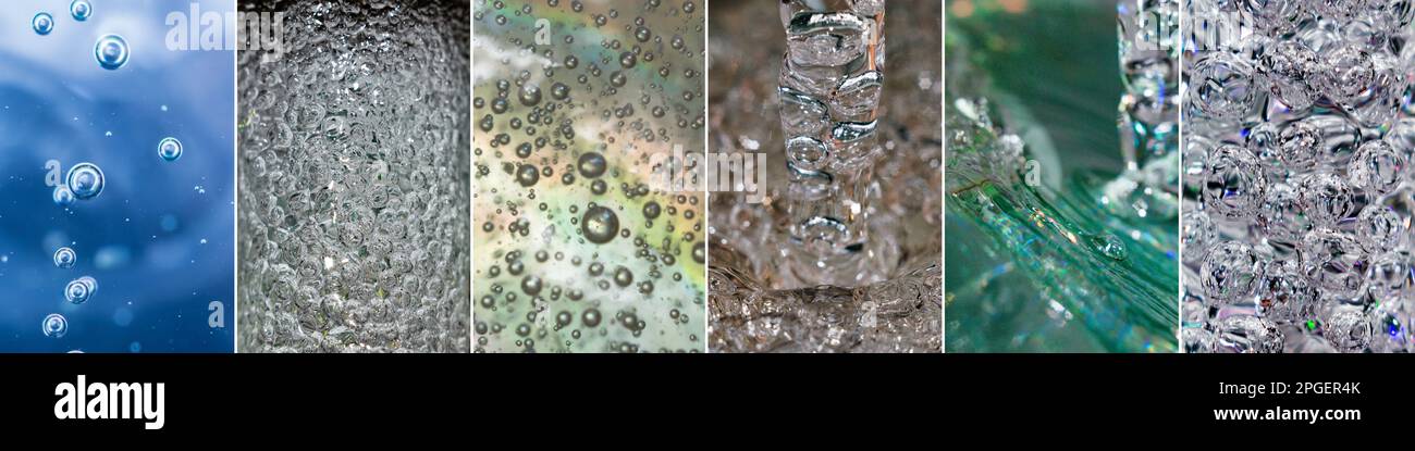 Collage of pure water, banner design. Abstraction blue background Stock ...